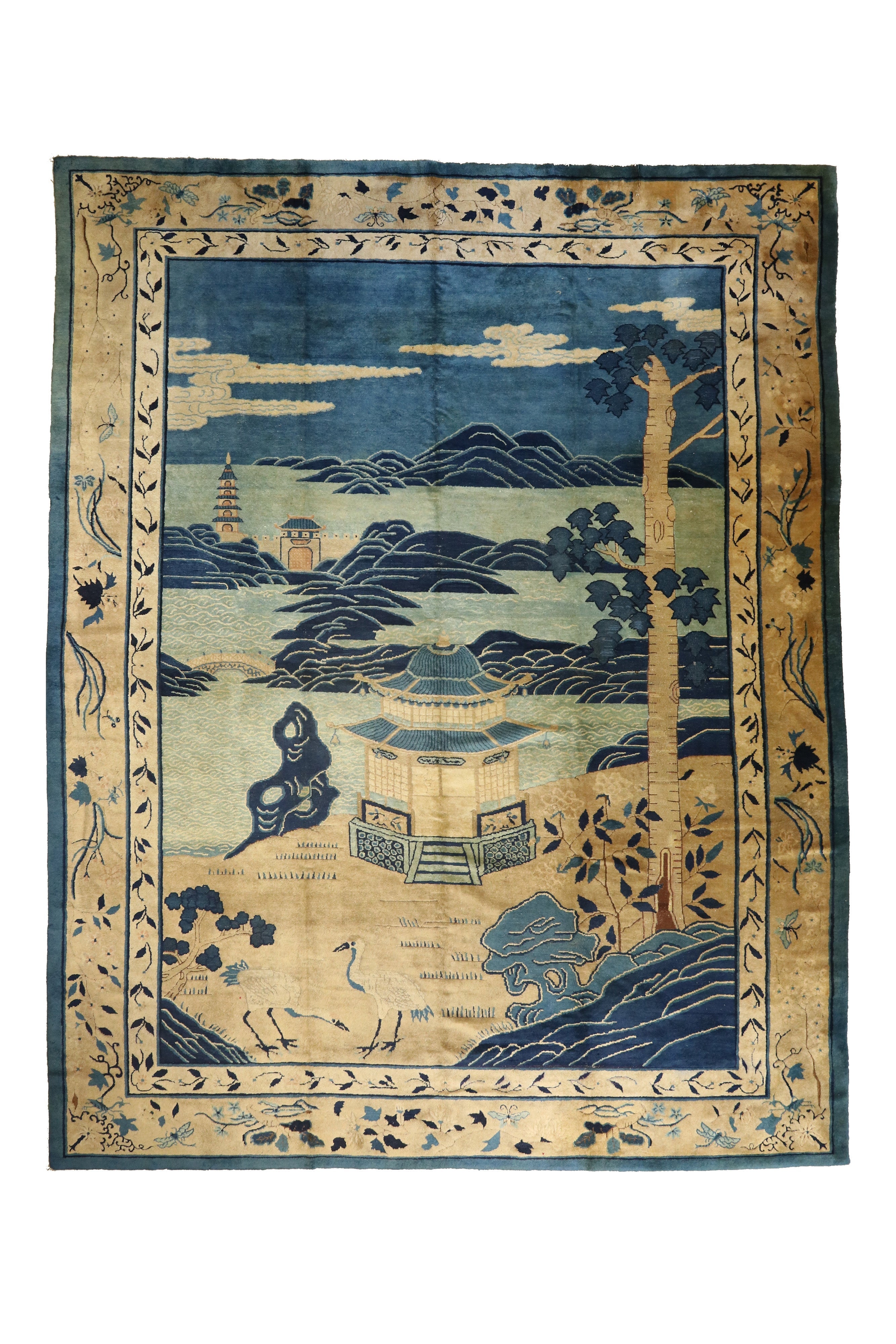 Chinese Pictorial Rug - Garden Pavilion Scene | Rugs of China